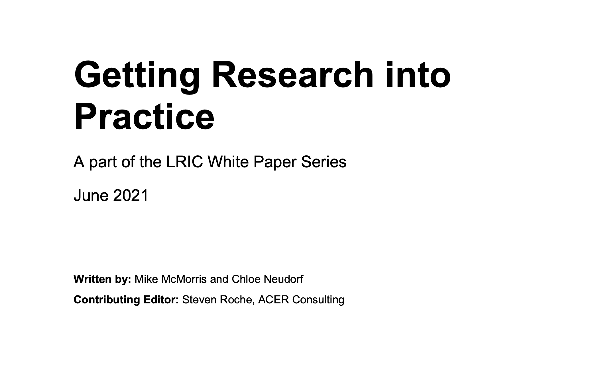 Getting Research Into Practice - ACER Consulting